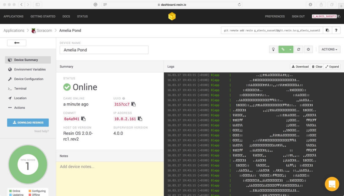 resin.io Spring IoT Hackathon | Soracom